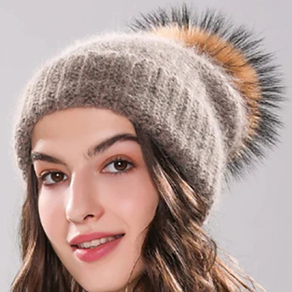 Accessories | Rich Angora Wool Real Raccoon Fur Pom Pom Hat | Poshmark